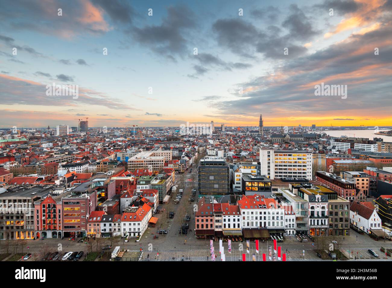 Antwerp, Belgium cityscape from above at twilight Stock Photo - Alamy