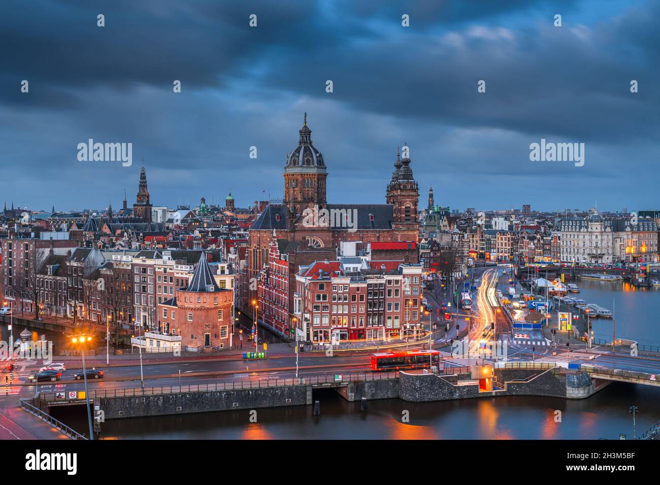 Amsterdam, Netherlands town cityscape over the Old Centre District with ...