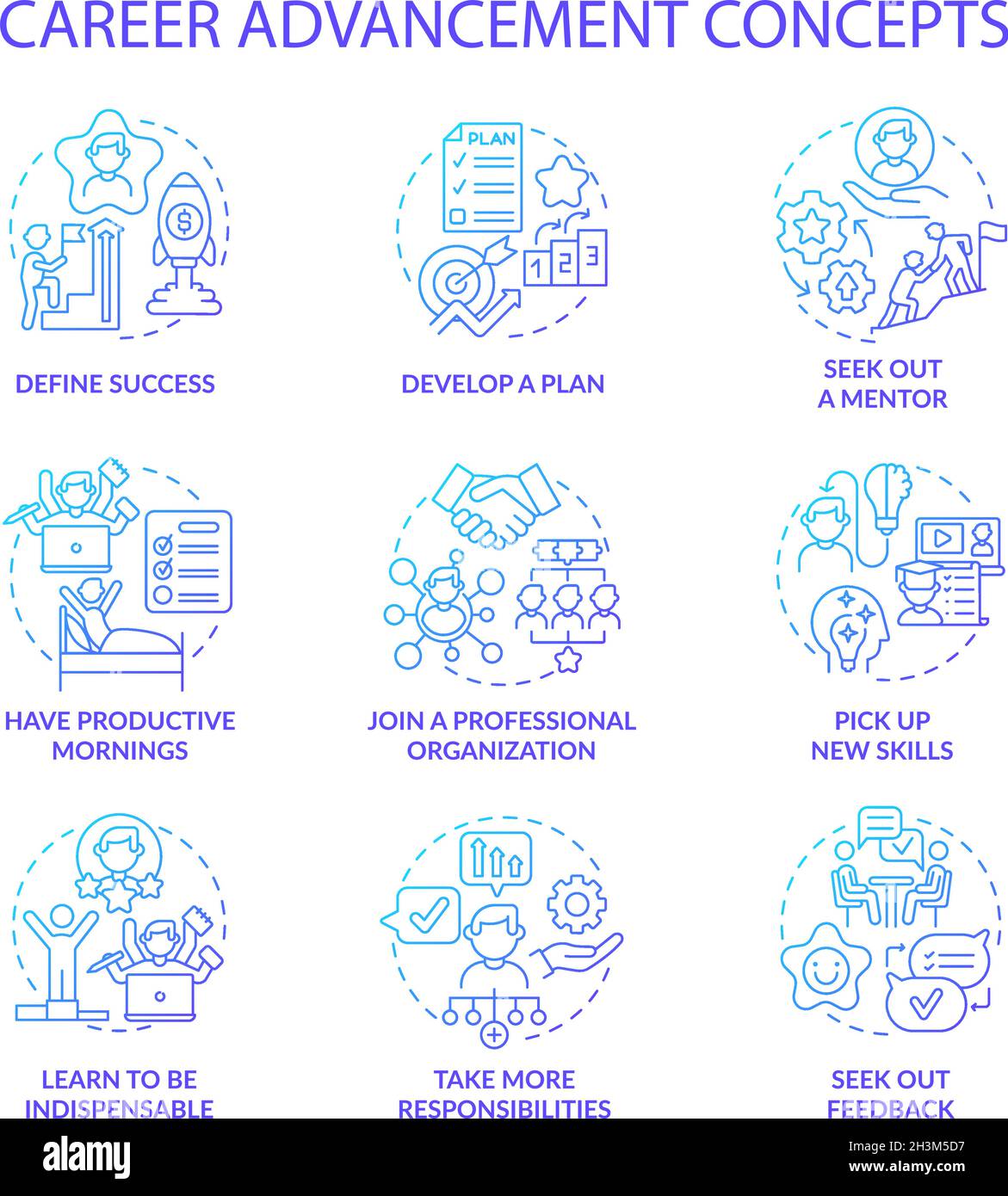 Career advancement blue gradient concept icons set Stock Vector Image ...