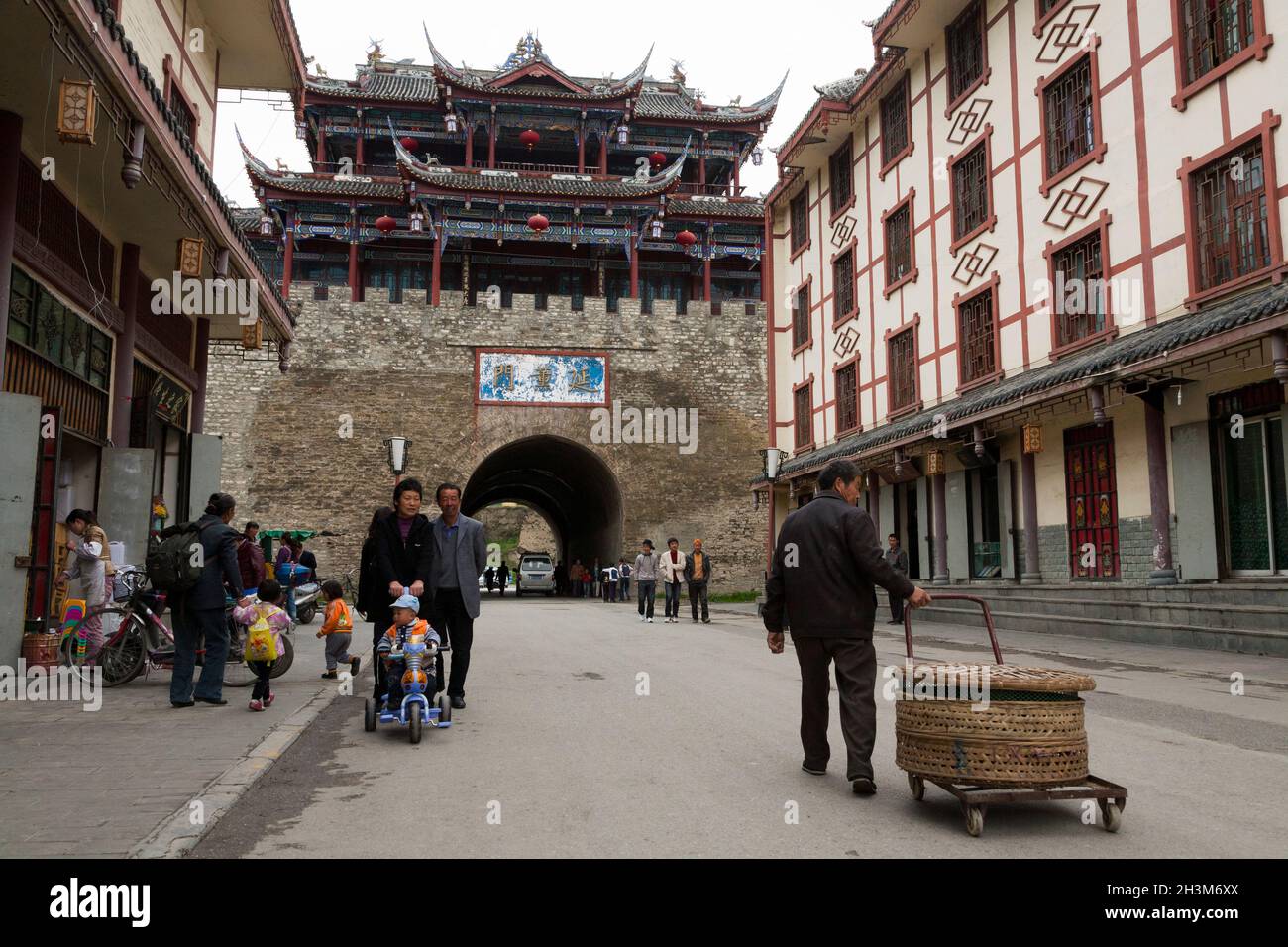 South Gate of Songpan, shown from inside the walled ancient city ...