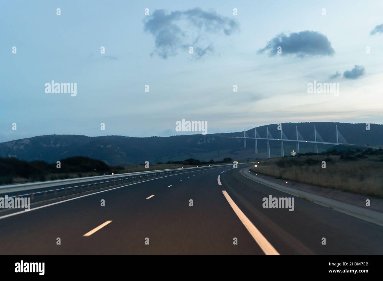 Night view of french highway with Millau viaduct on background Stock ...