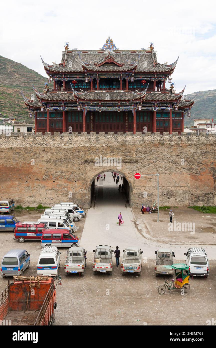 South Gate of Songpan, shown from outside the walled ancient city ...