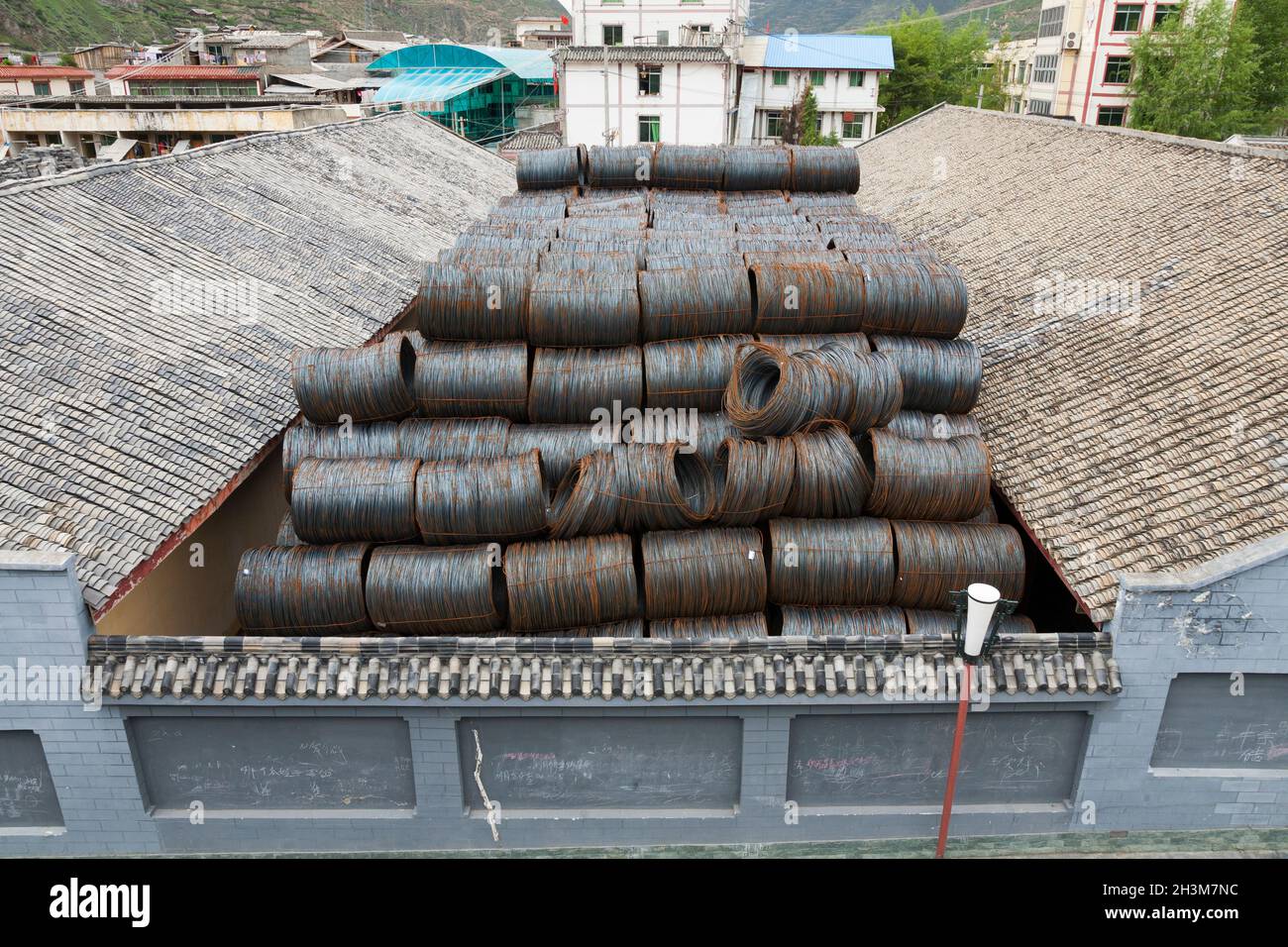 Builders merchant store of steel rod wire building materials in yard in ...