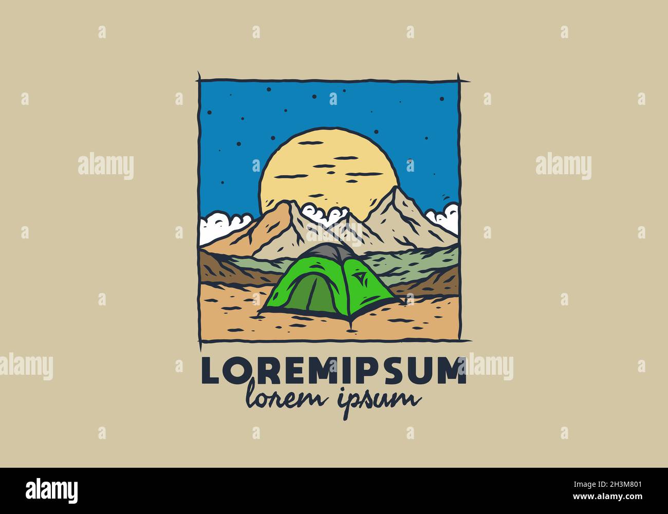 Mountain camping line art illustration drawing design Stock Vector ...