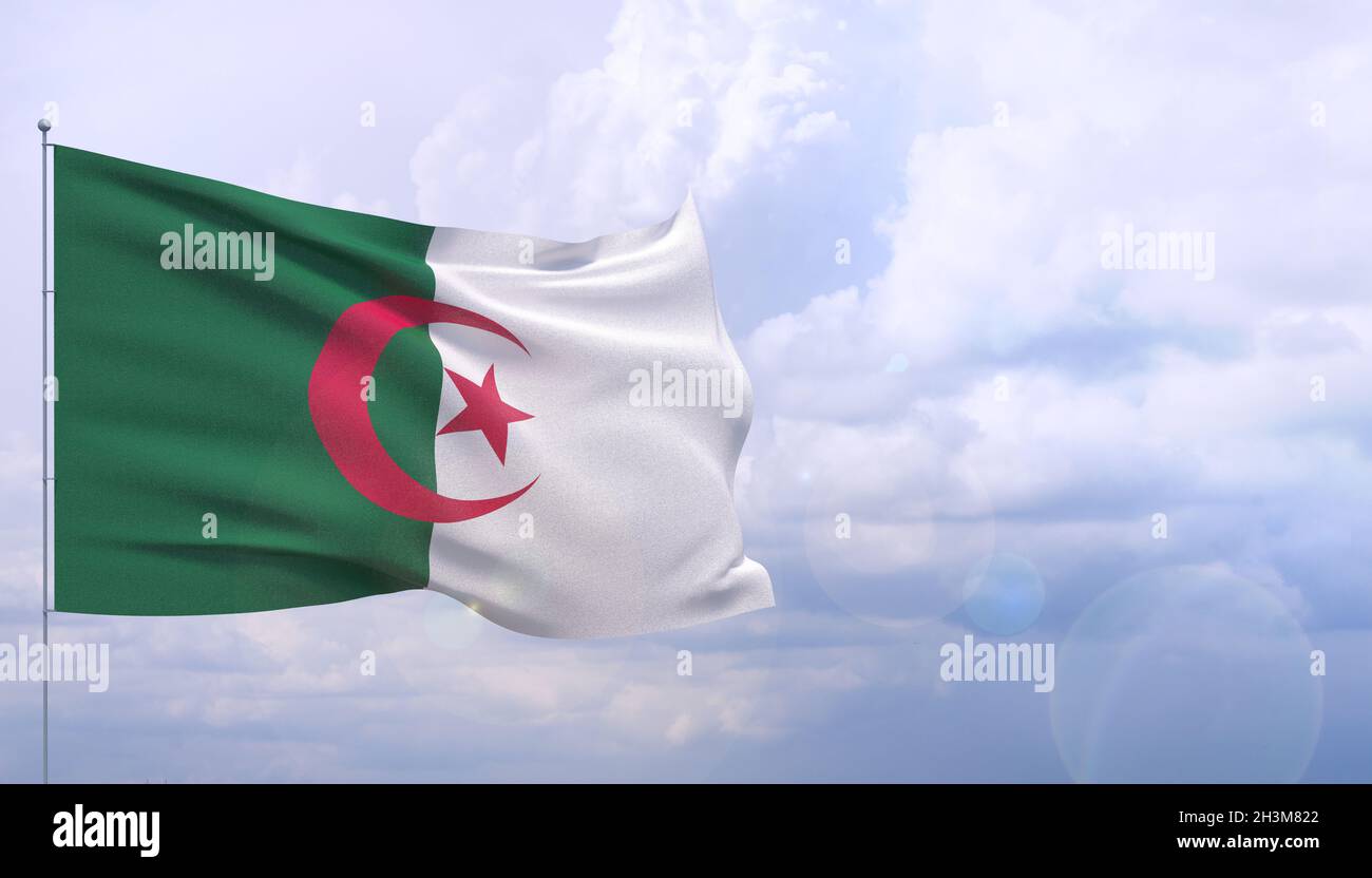 Waving flags of the world - flag of Algeria. 3D illustration Stock Photo - Alamy