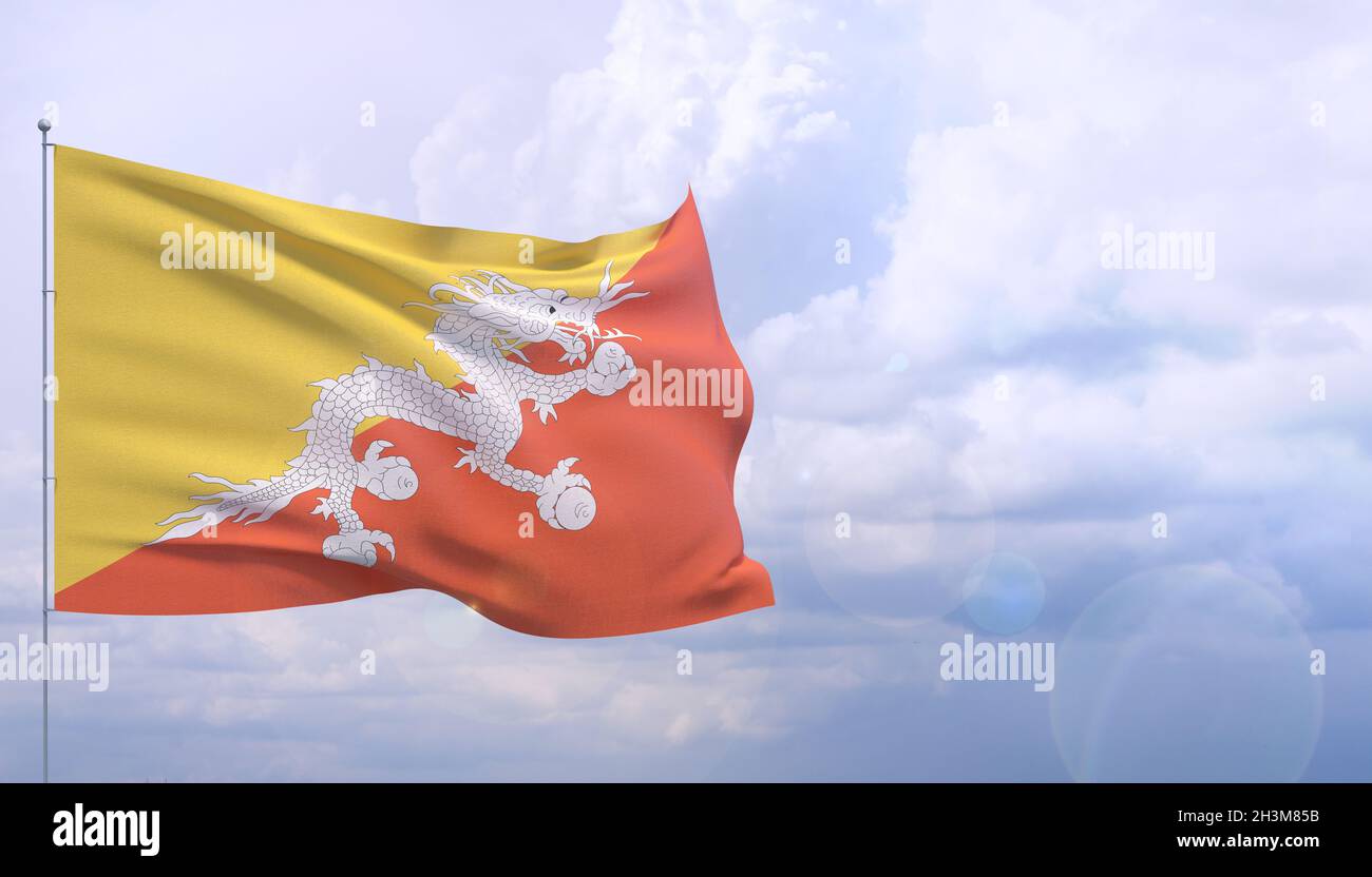 High resolution close-up flag of Bhutan. 3D illustration Stock Photo ...