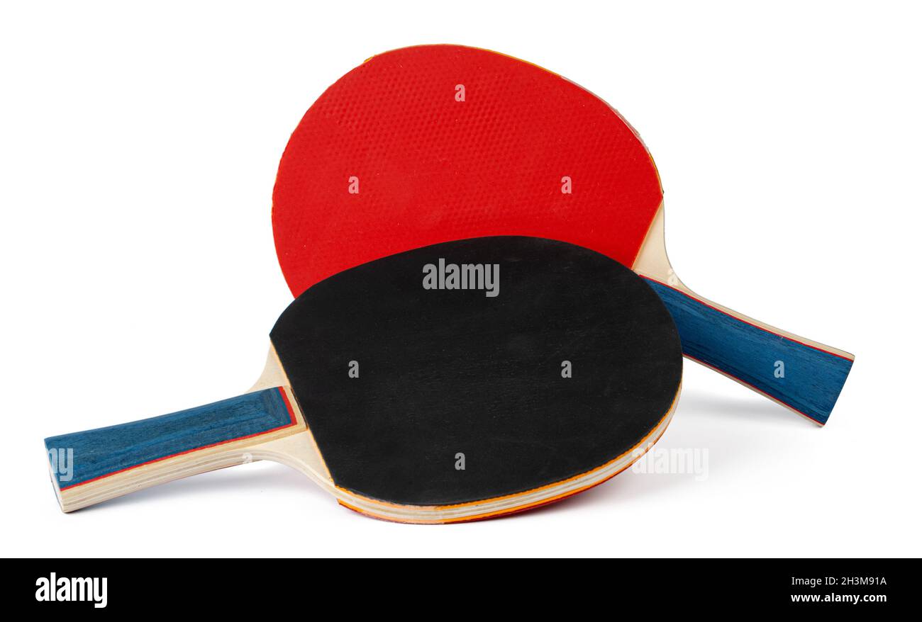 Two ping pong rackets isolated on white background Stock Photo - Alamy