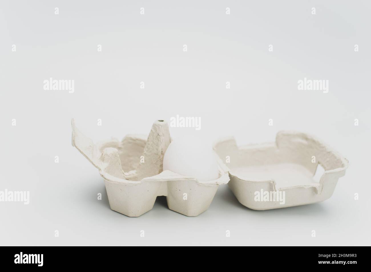 recycled cardboard egg box with one egg on a white background Stock ...