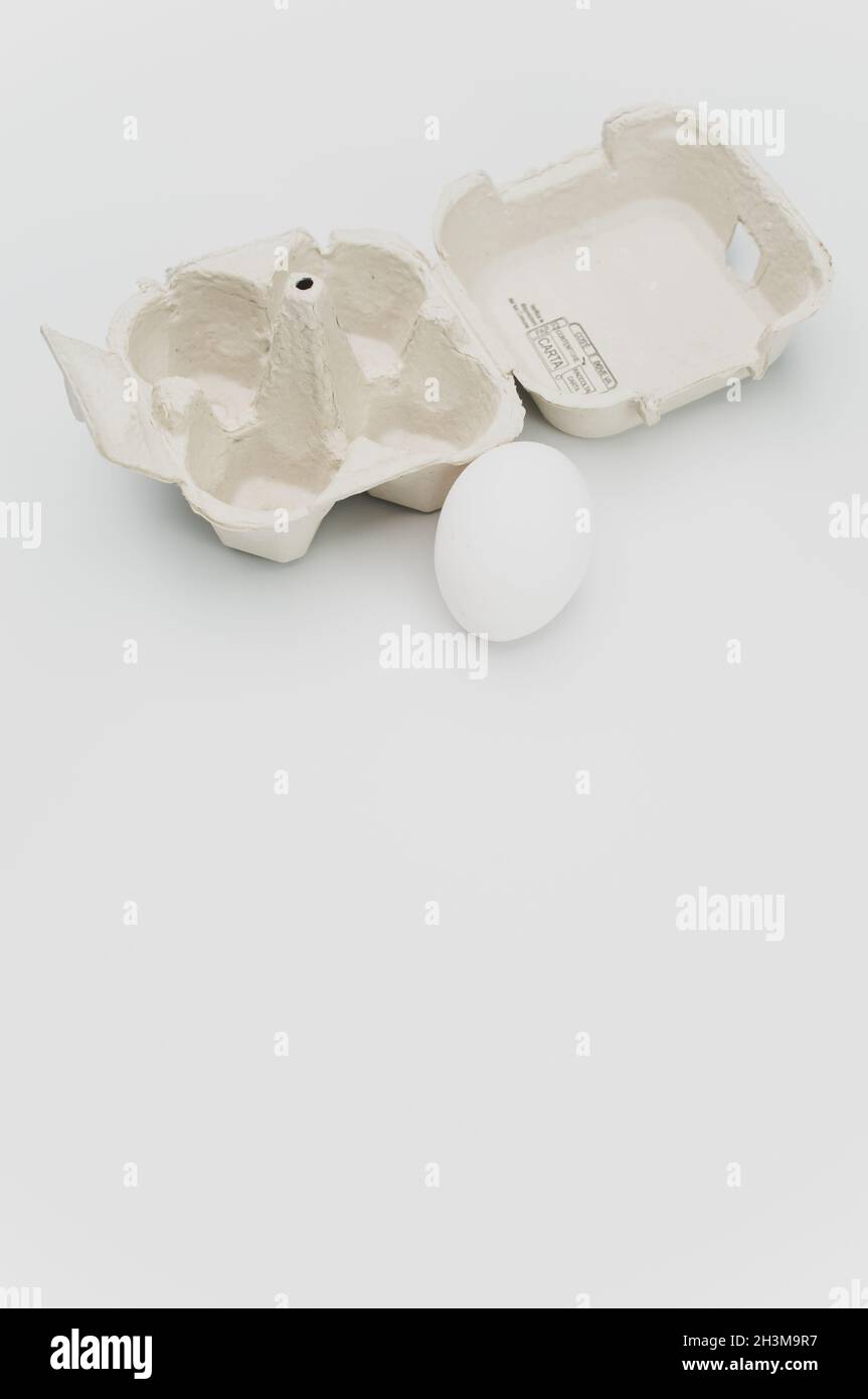 recycled cardboard egg box with one egg on a white background Stock ...