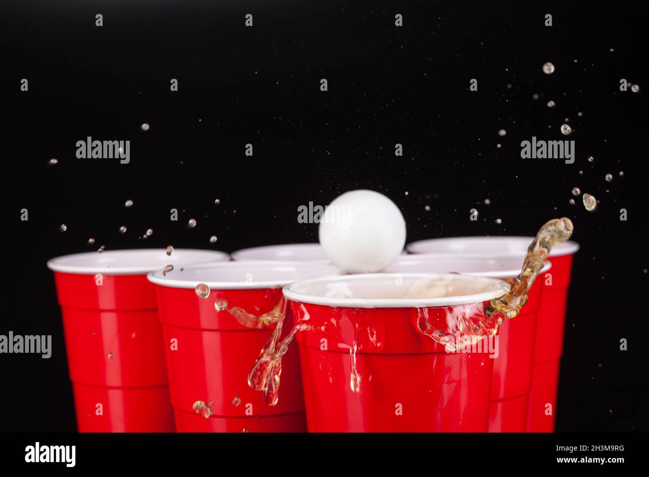 The arrangement of red plastic cups for game of beer pong Stock Photo ...