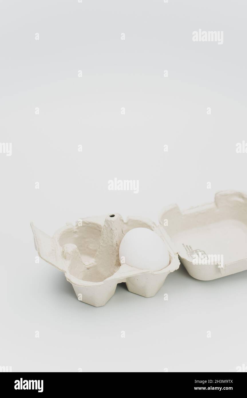 recycled cardboard egg box with one egg on a white background Stock ...