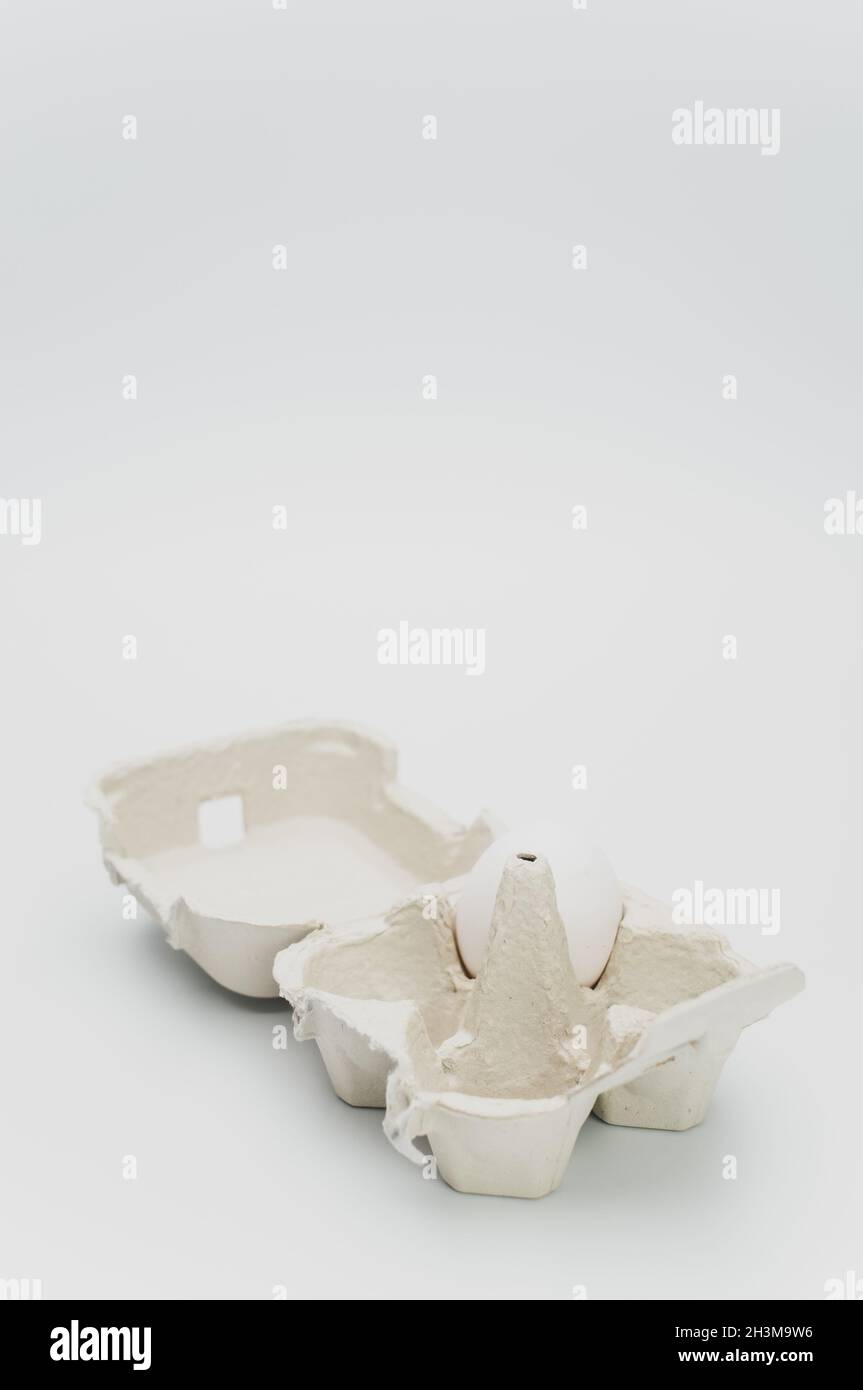 recycled cardboard egg box with one egg on a white background Stock ...