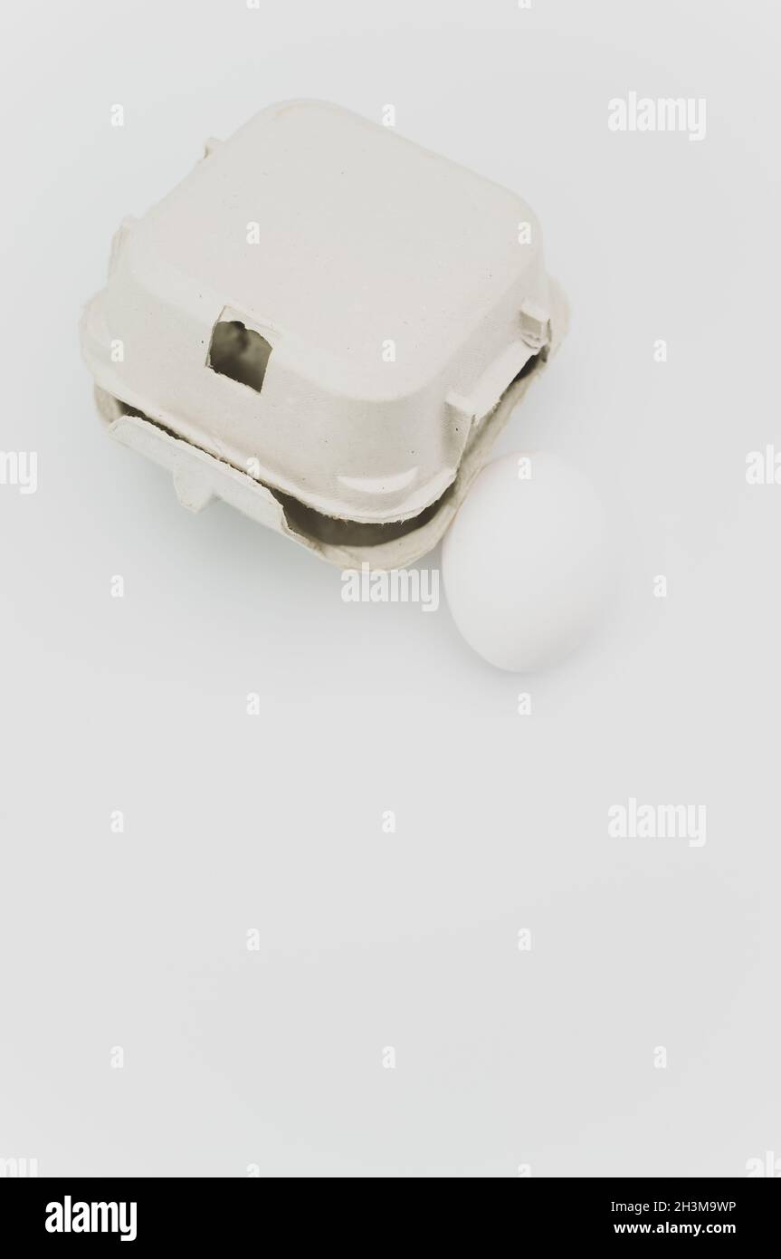 recycled cardboard egg box with one egg on a white background Stock ...