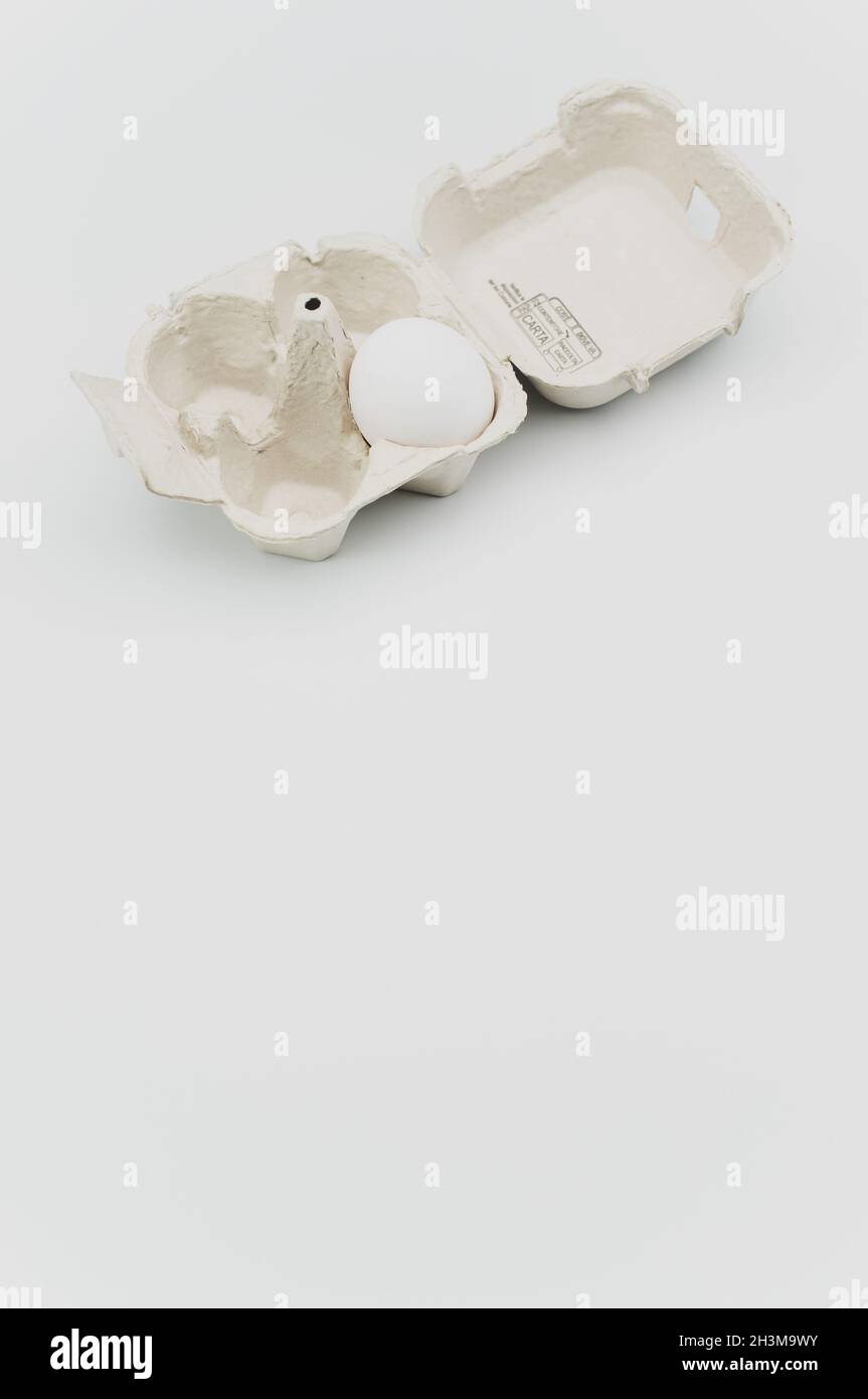 recycled cardboard egg box with one egg on a white background Stock ...