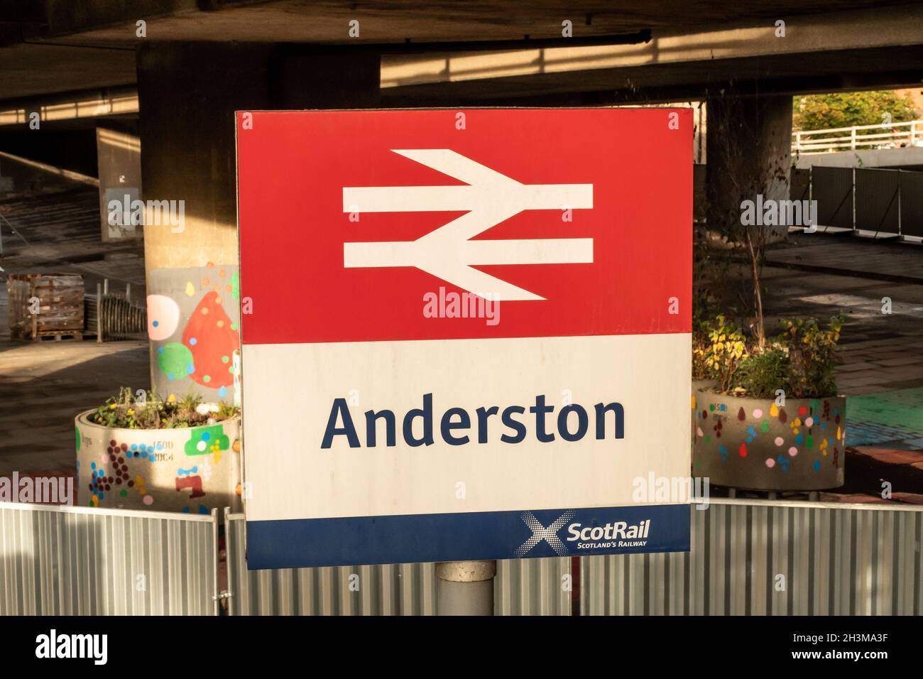 A close up of the Scotrail sign at Anderston train station, under the ...