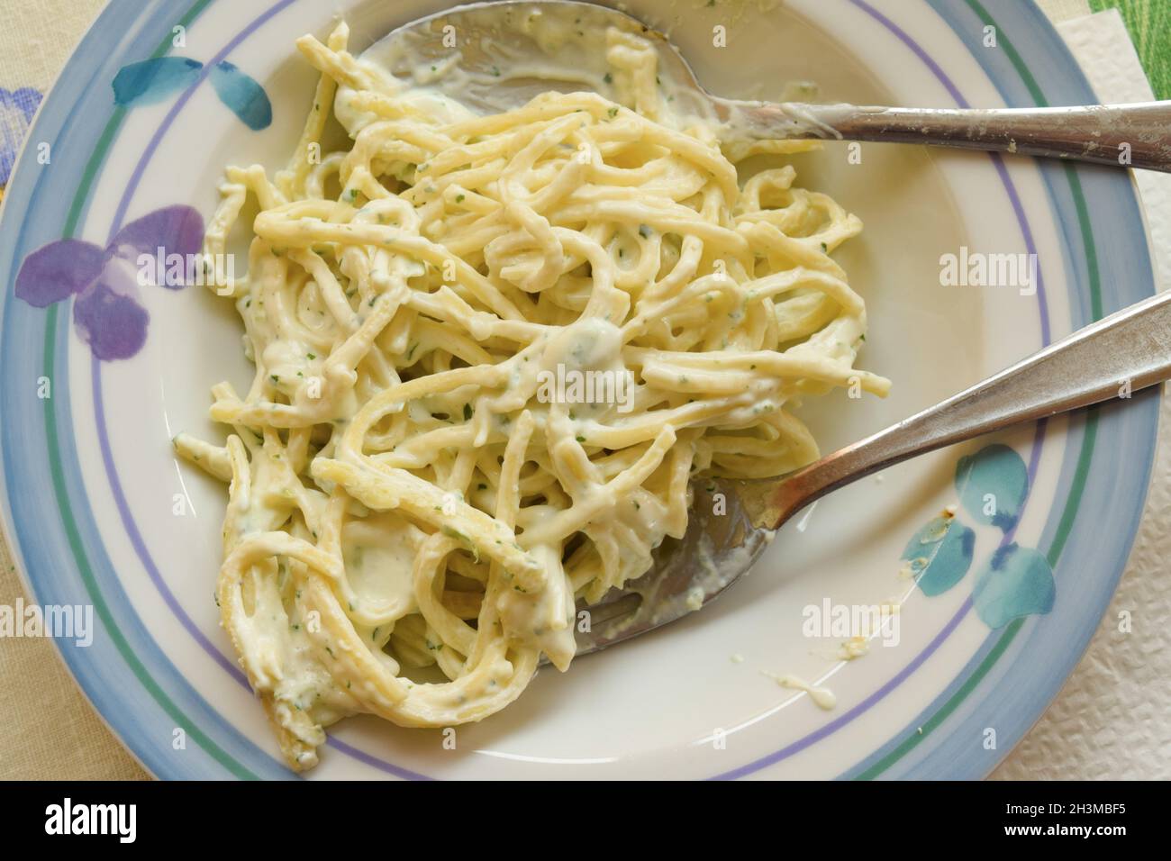 alfredo pasta made at home with egg tagliolini Stock Photo - Alamy