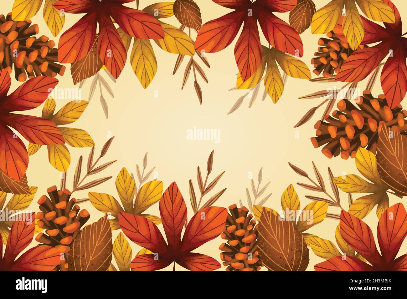 drawn background with autumn leaves empty space vector design ...