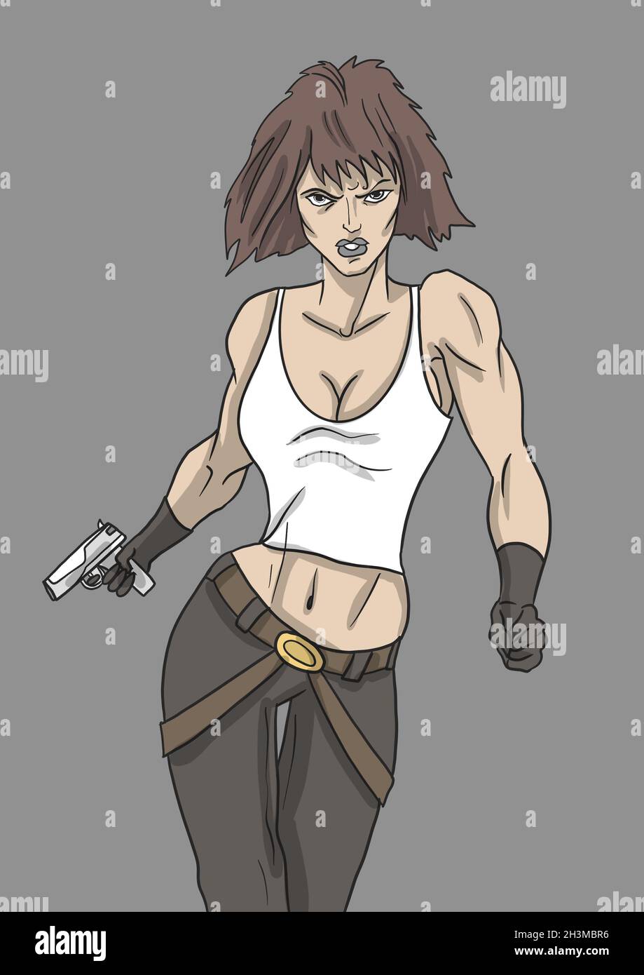 A fantasy or scifi dystopian female warrior brandishing a weapon ...