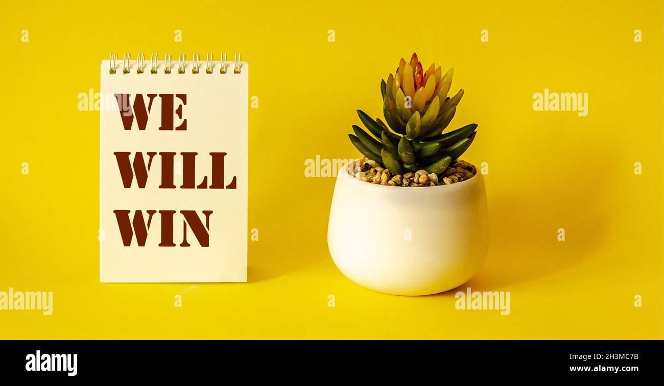 We Will Win, text on notepad, yellow background Stock Photo - Alamy