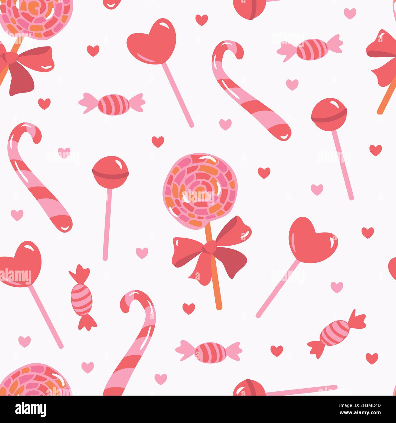 Vector seamless pattern with candies, lollipops, candycanes. Romantic ...