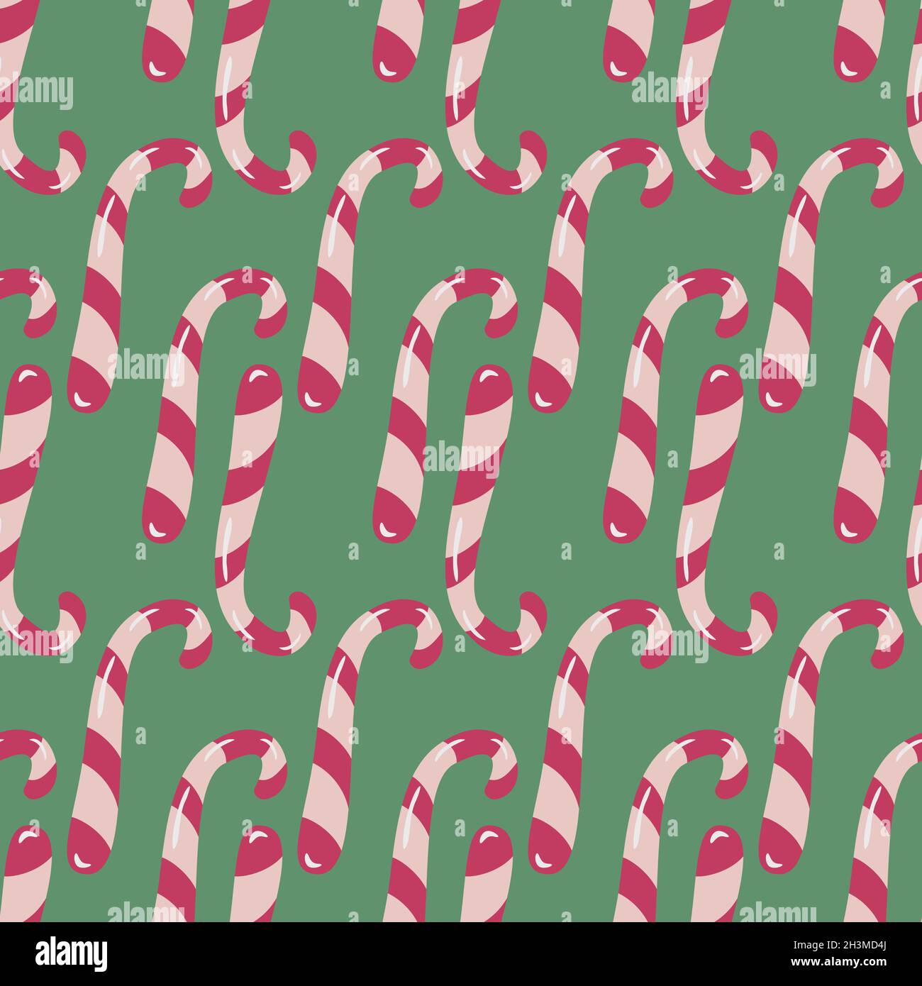 Vector seamless pattern with candycanes on green background. Bright ...