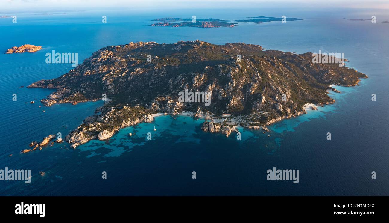 View from above, aerial shot, stunning panoramic view of Spargi Island ...