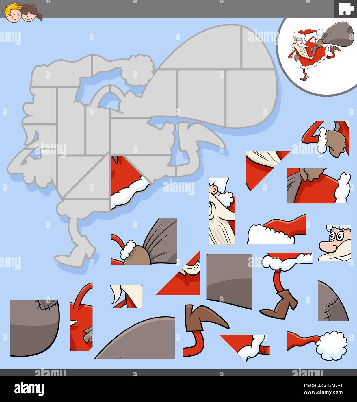 Cartoon illustration of educational jigsaw puzzle game for children ...