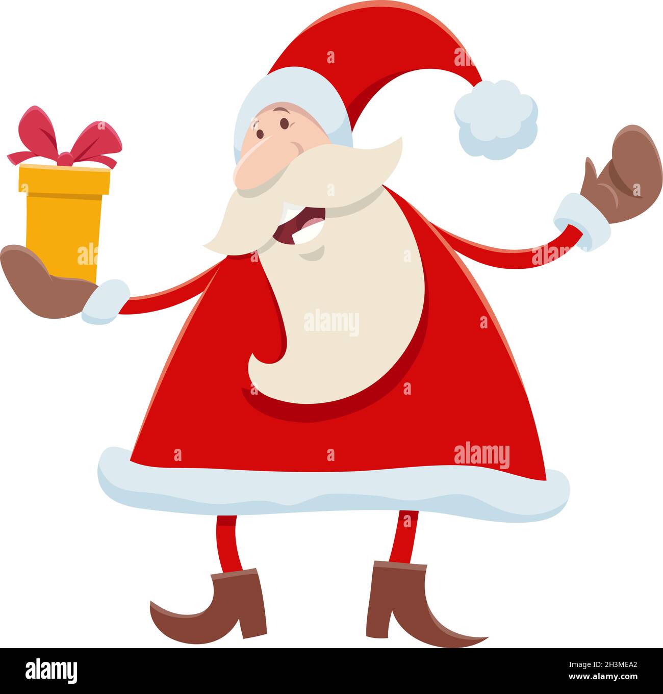 Cartoon illustration of funny Santa Claus character with present on ...