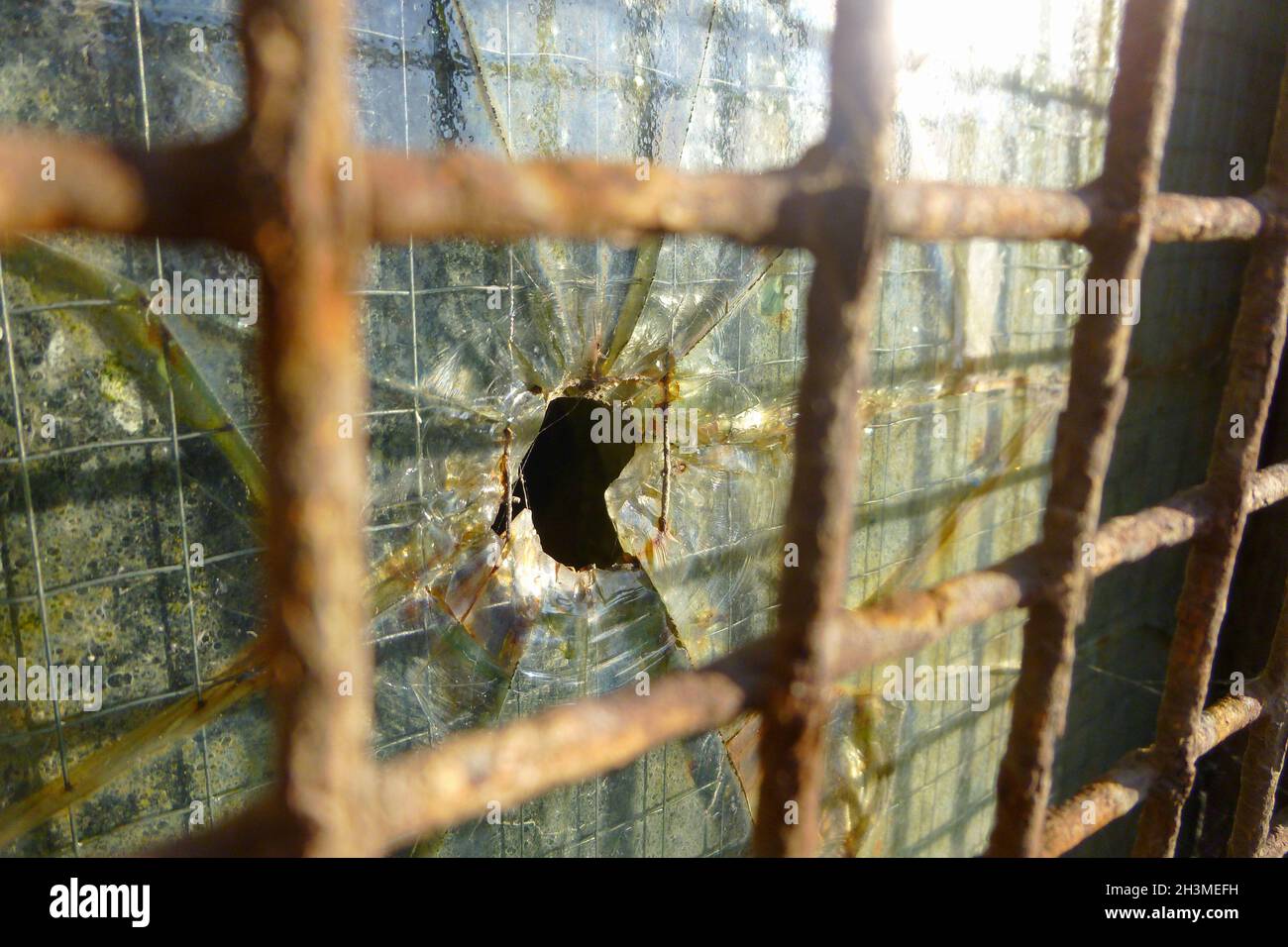 A single bullet-hole in glass, Dorset, U.K Stock Photo - Alamy