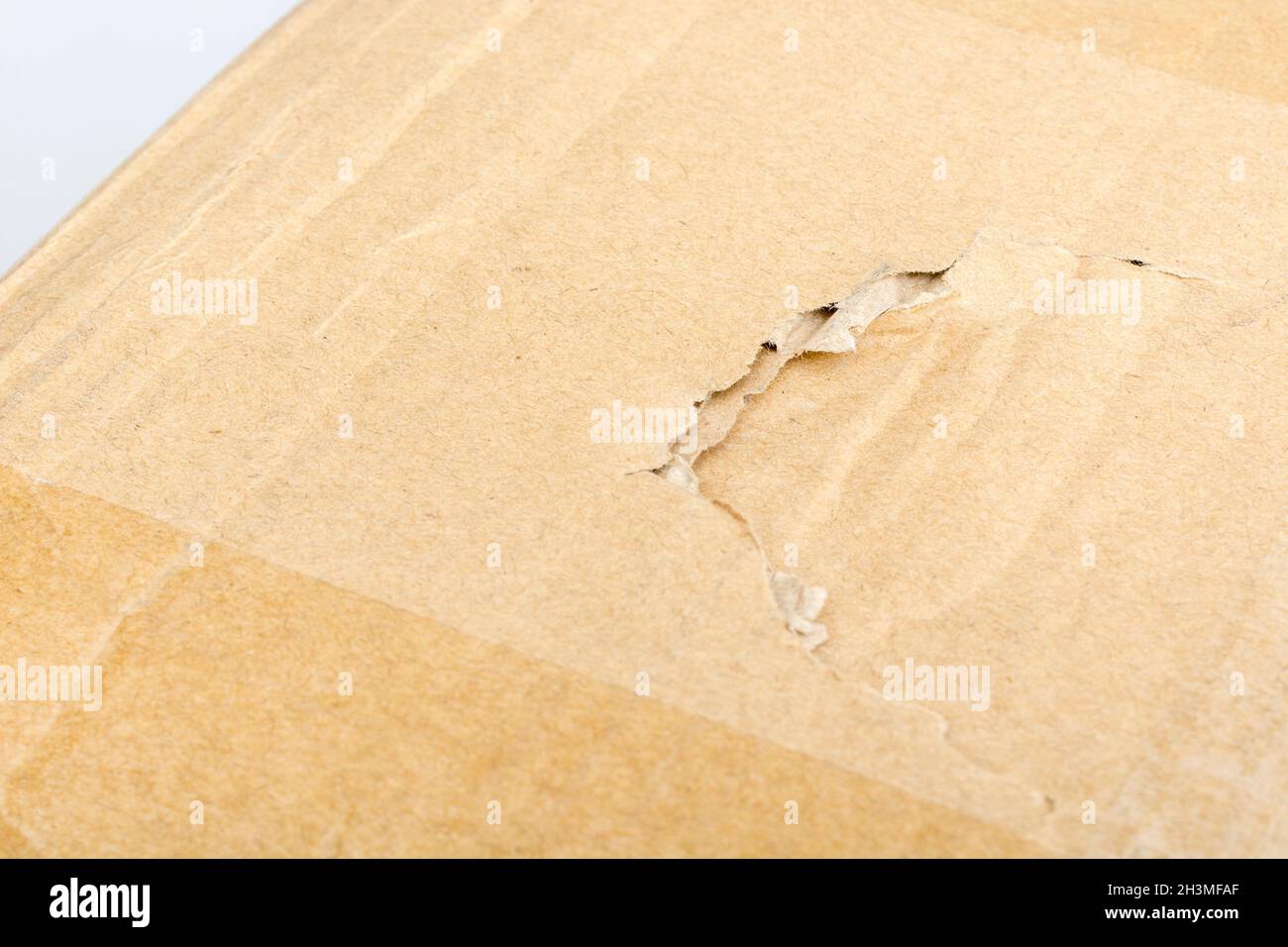 Visible signs of damage to a cardboard shipping box damaged in transit ...