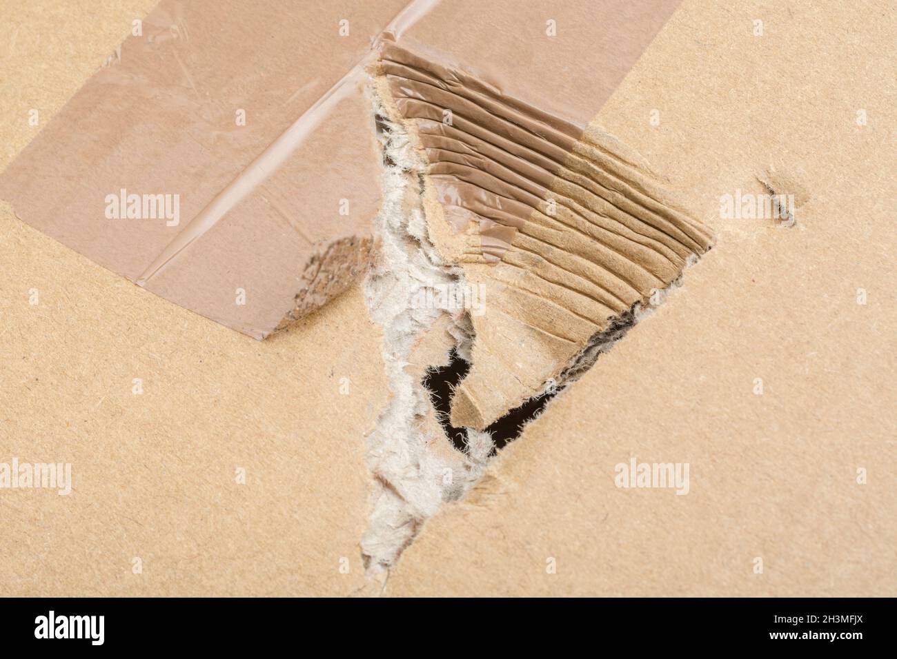 Visible signs of damage to a cardboard shipping box damaged in transit ...