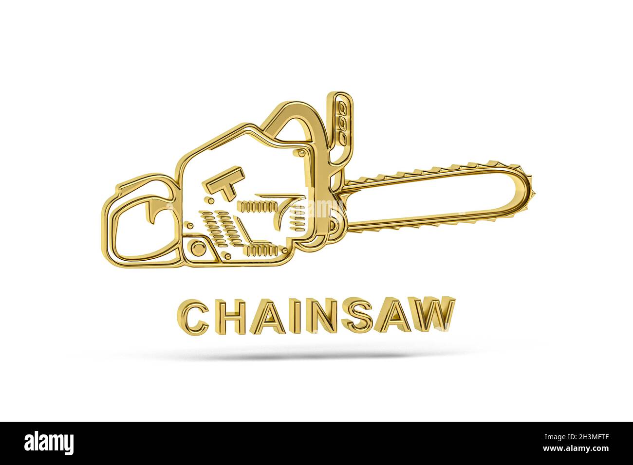 Golden 3d chainsaw icon isolated on white background - 3d render Stock ...
