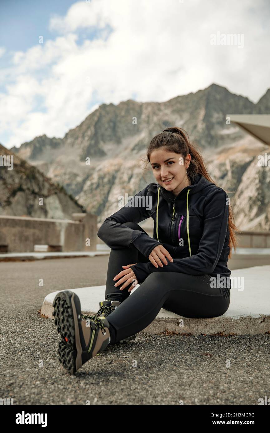 Girl on a mountain excursion Stock Photo - Alamy