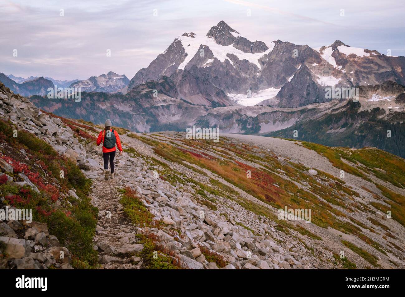 Female Hiking In The North Cascades Stock Photo - Alamy