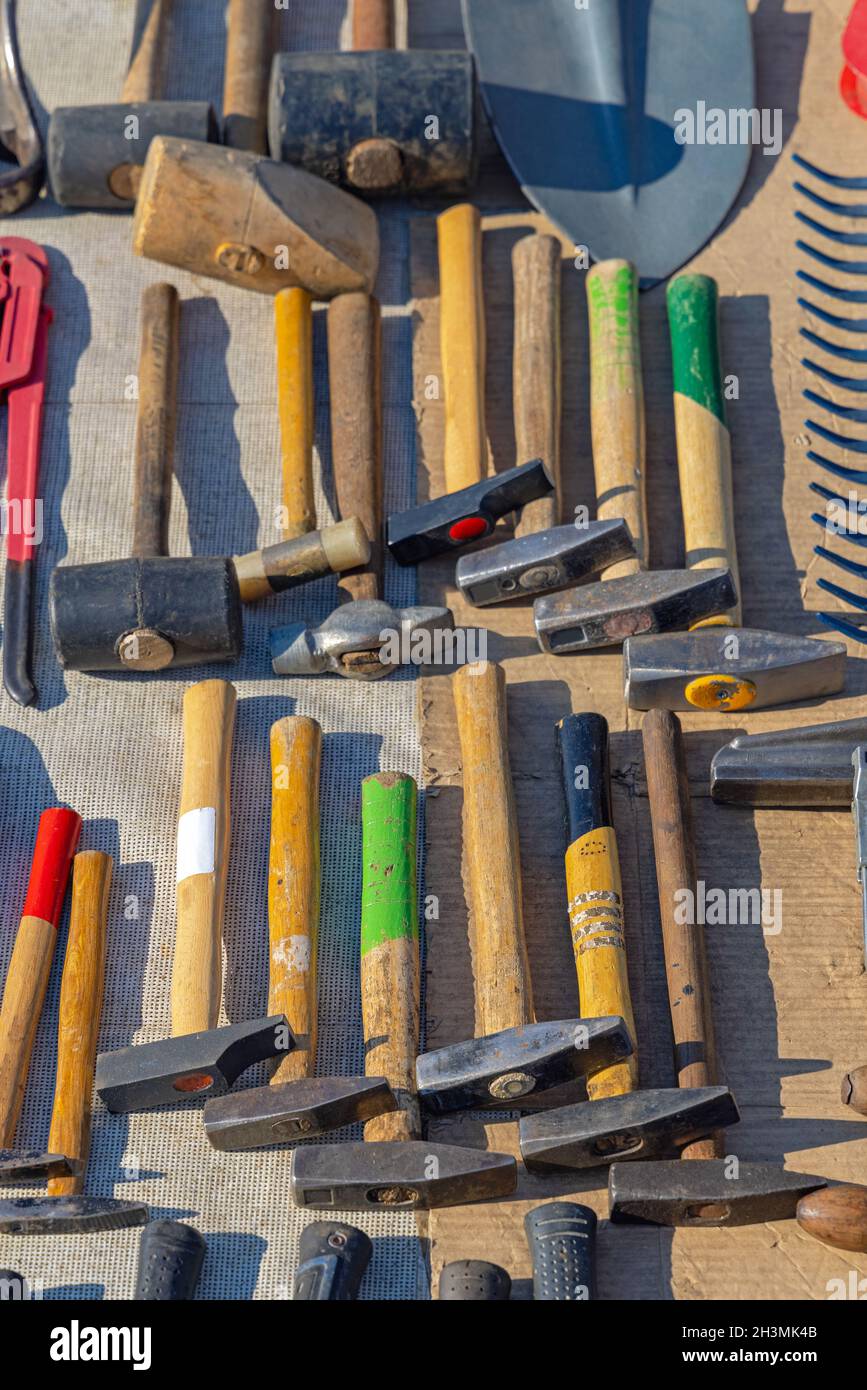 Various Size and Shape Used Hummers Hand Tools Stock Photo - Alamy
