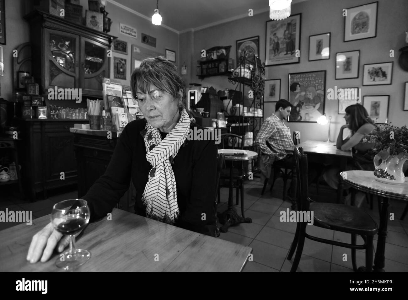 Woman customer in classic retro style cafe restaurant in Colmar Stock ...