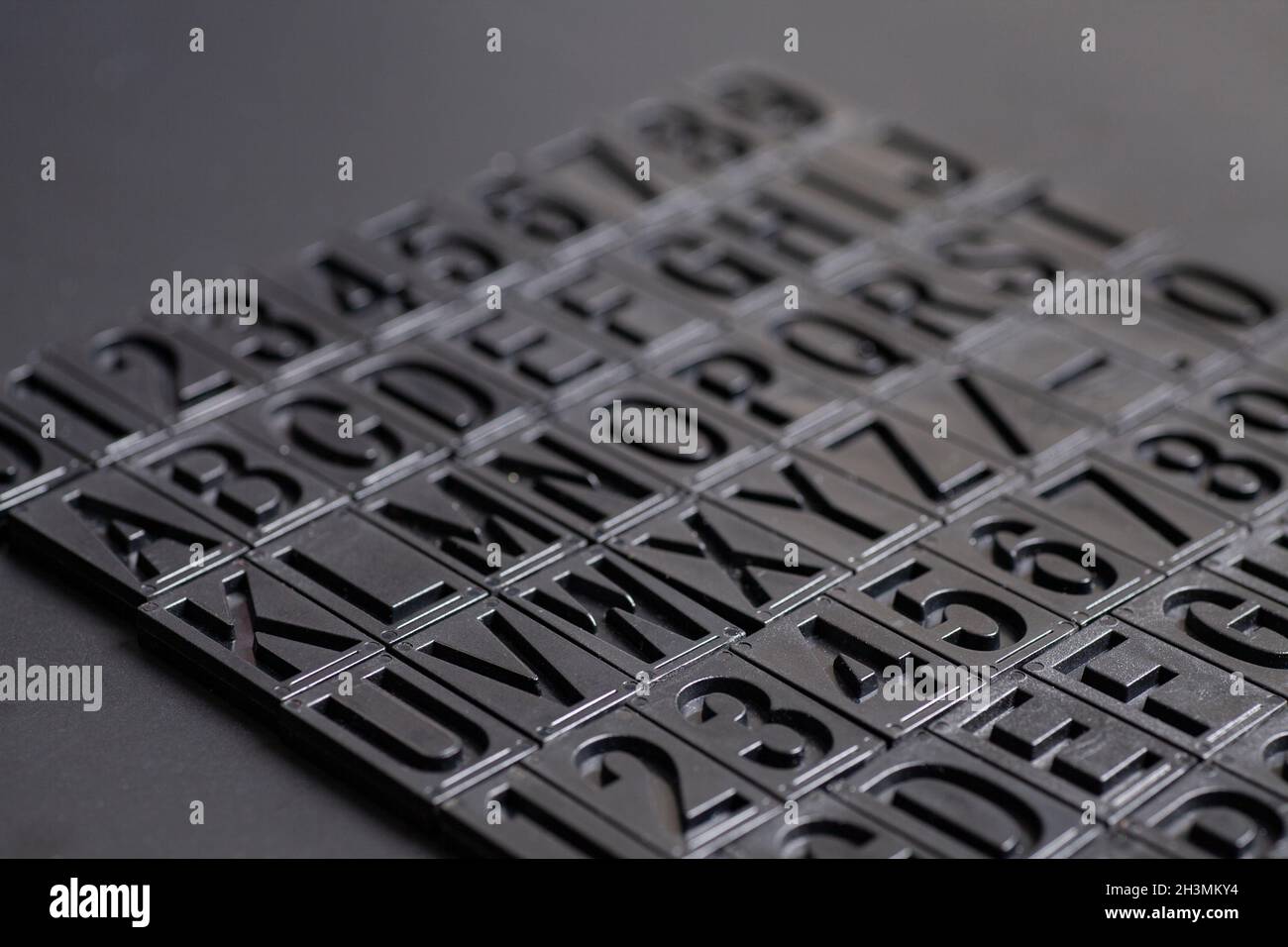 letterpress alphabet and numbers on black background Stock Photo - Alamy