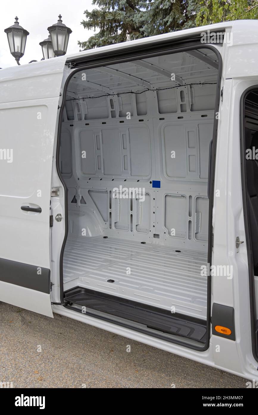 Open Side Door at Empty White Cargo Transport Van Stock Photo - Alamy
