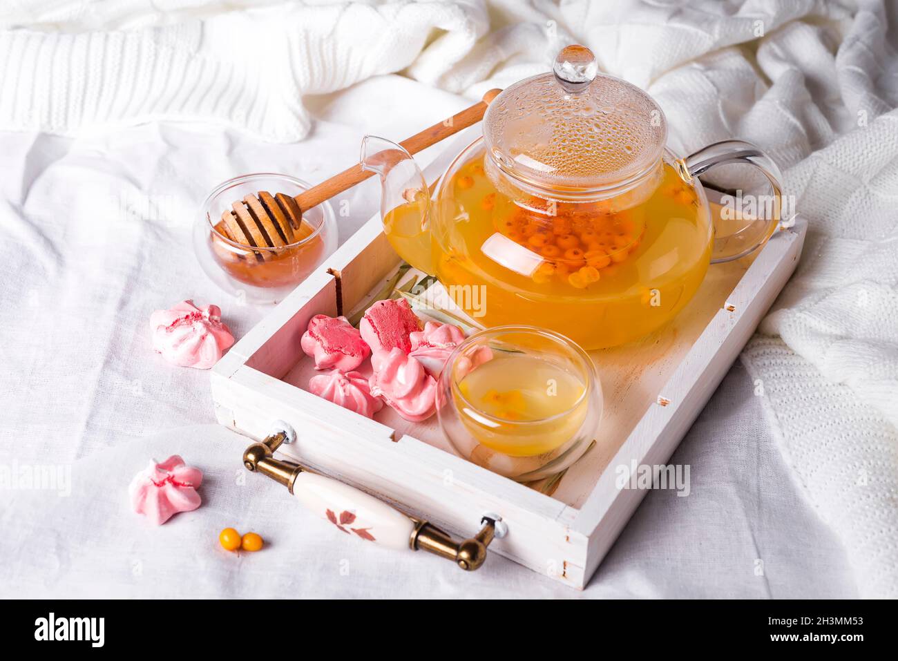 herbal tea on a wooden tray Stock Photo - Alamy