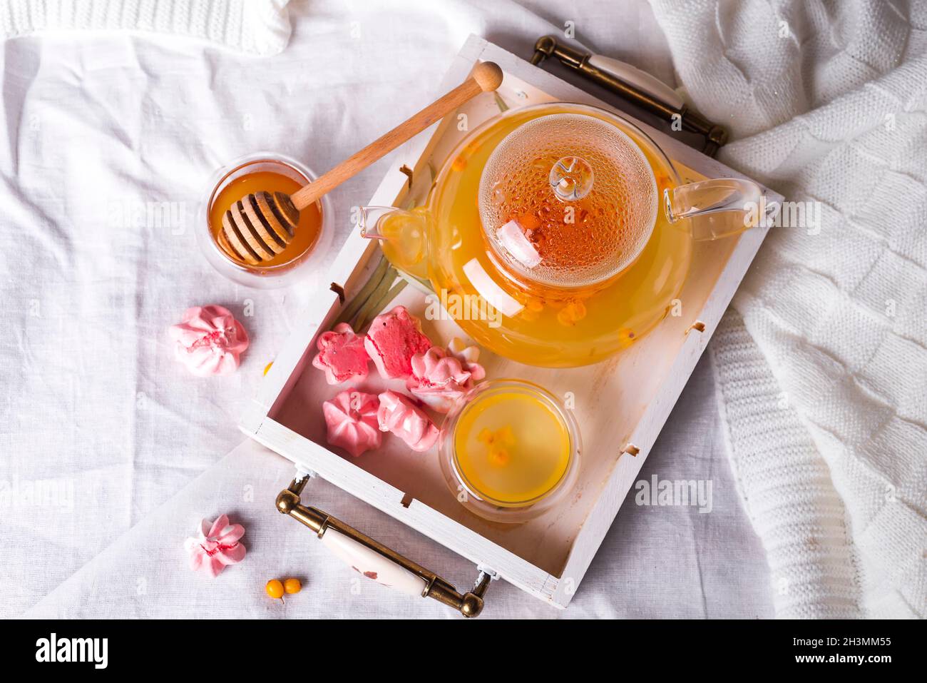 herbal tea on a wooden tray Stock Photo - Alamy