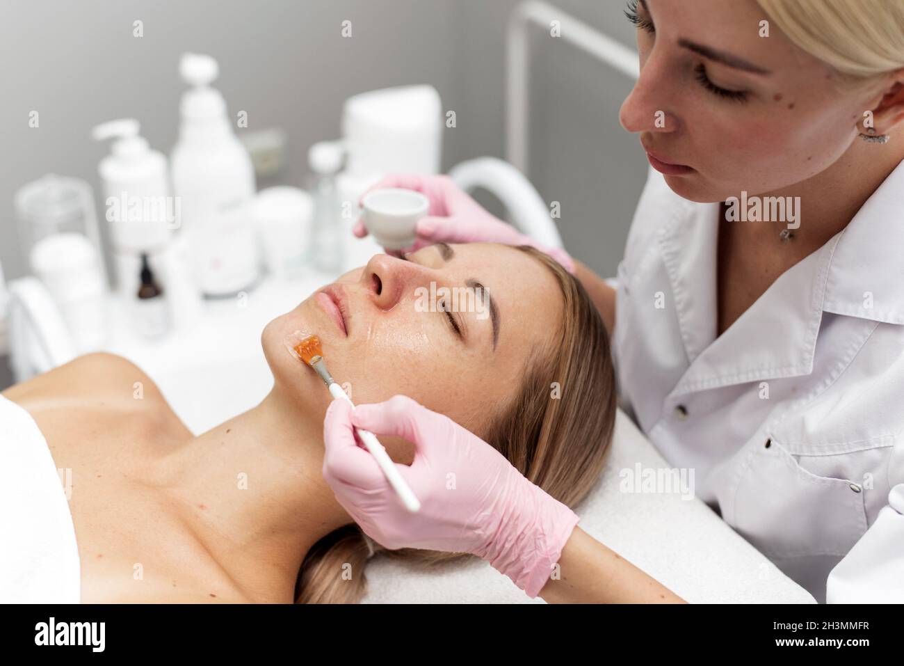 Portrait of a hydrating transparent mask for medical design. Procedure ...