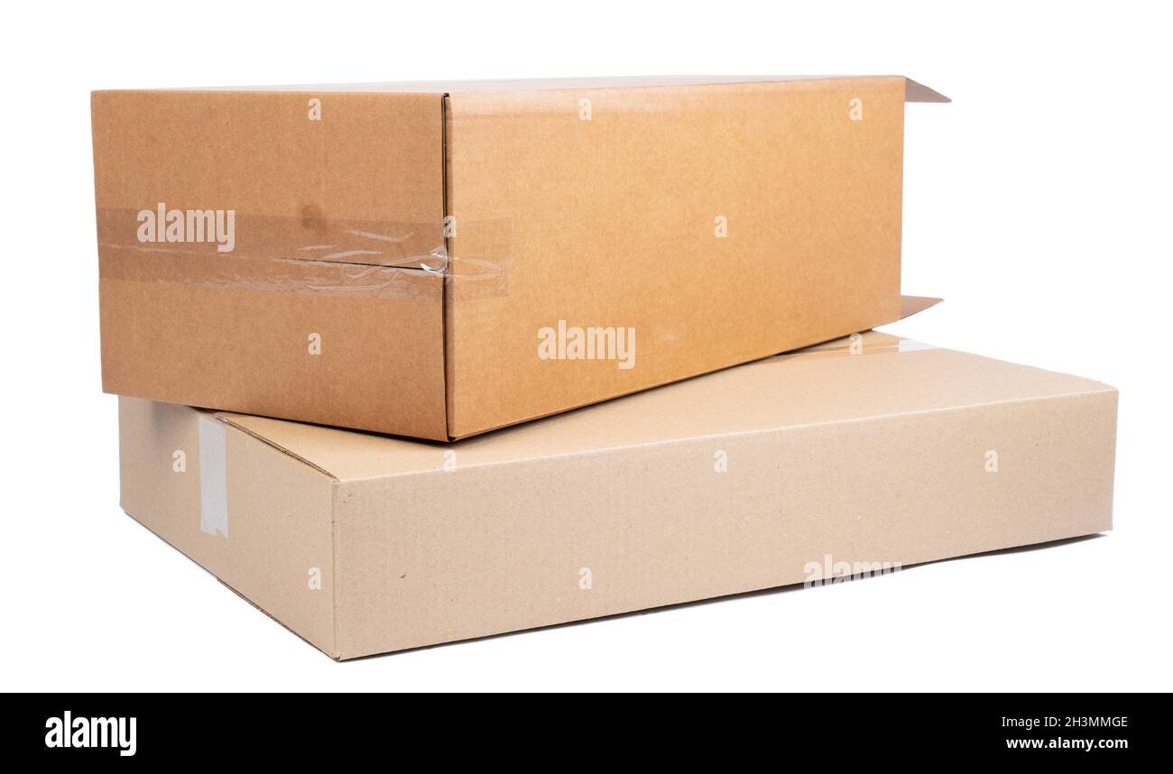 Cardboard brown box isolated on white background Stock Photo - Alamy
