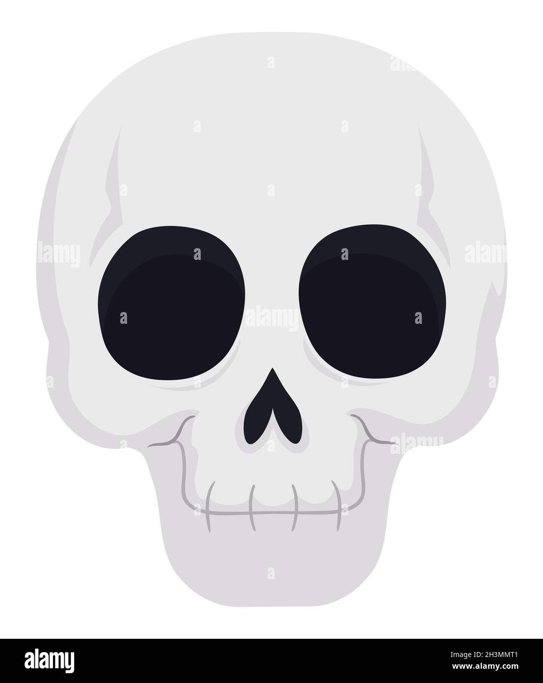 Skull with smiling gesture, in frontal view, cartoon style and white ...