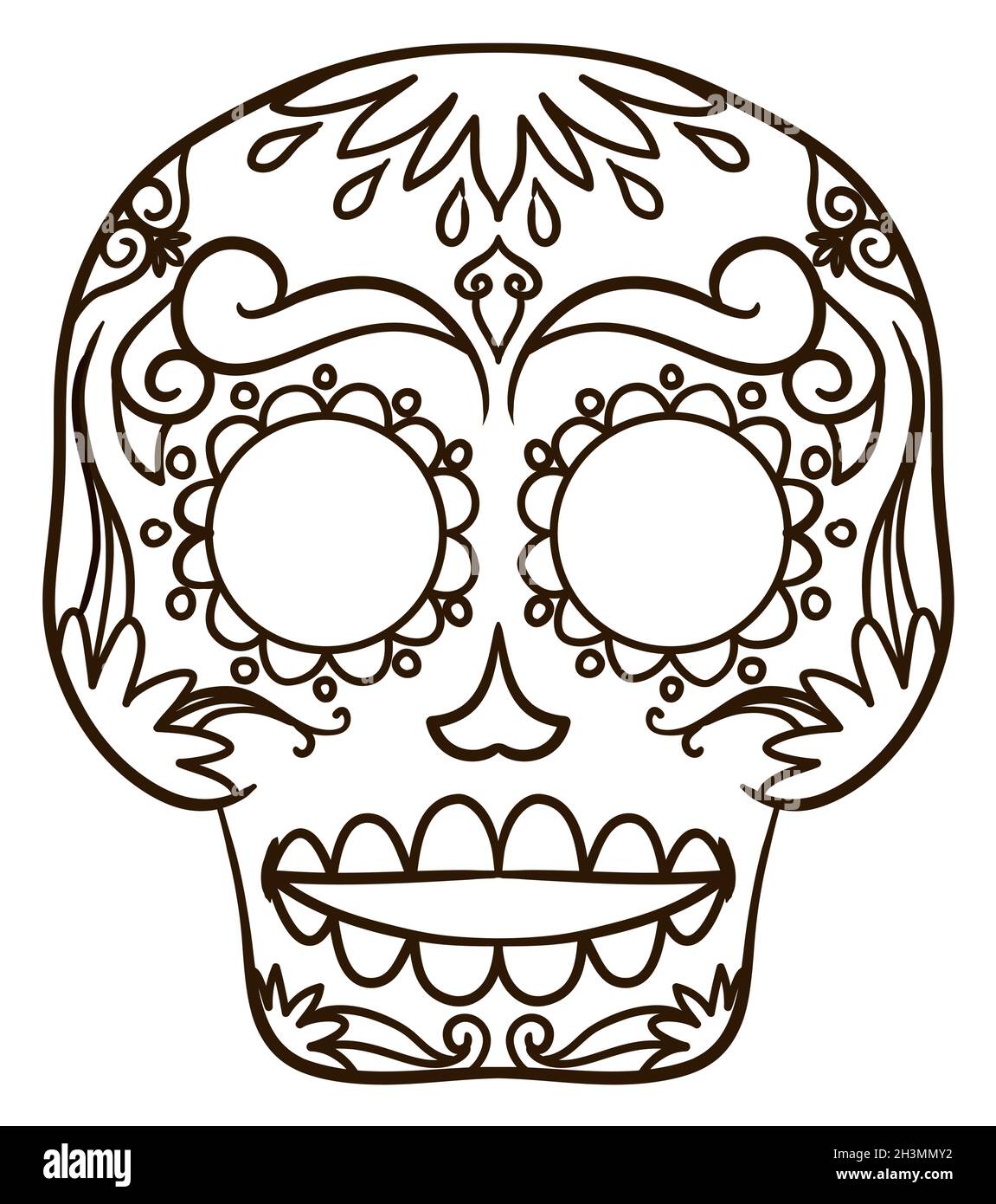 Skull in frontal position, with traditional Mexican pattern of petals ...