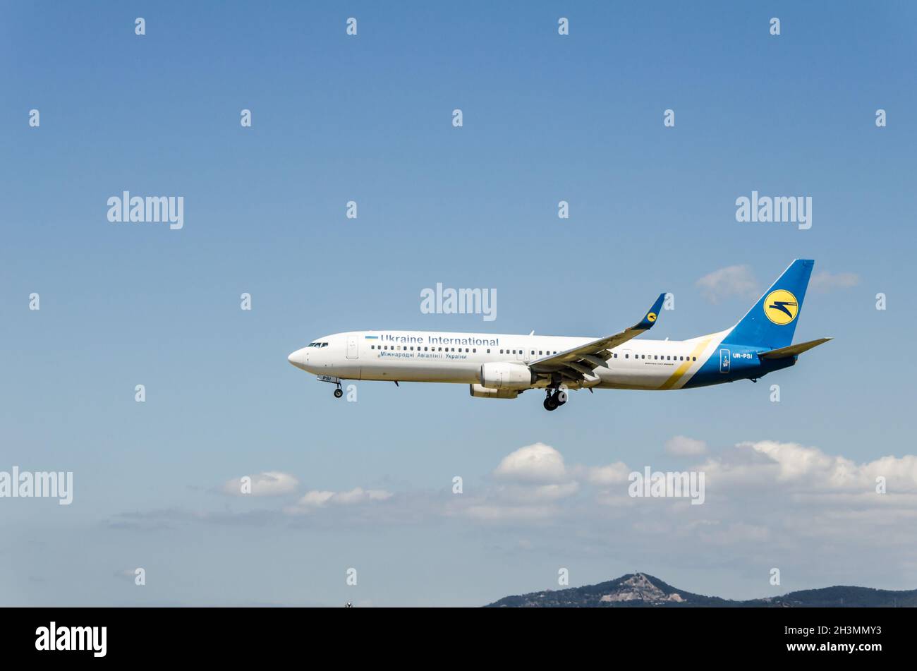 Barcelona, Spain; April 27, 2019: Boeing 737 plane of the Ukraine ...