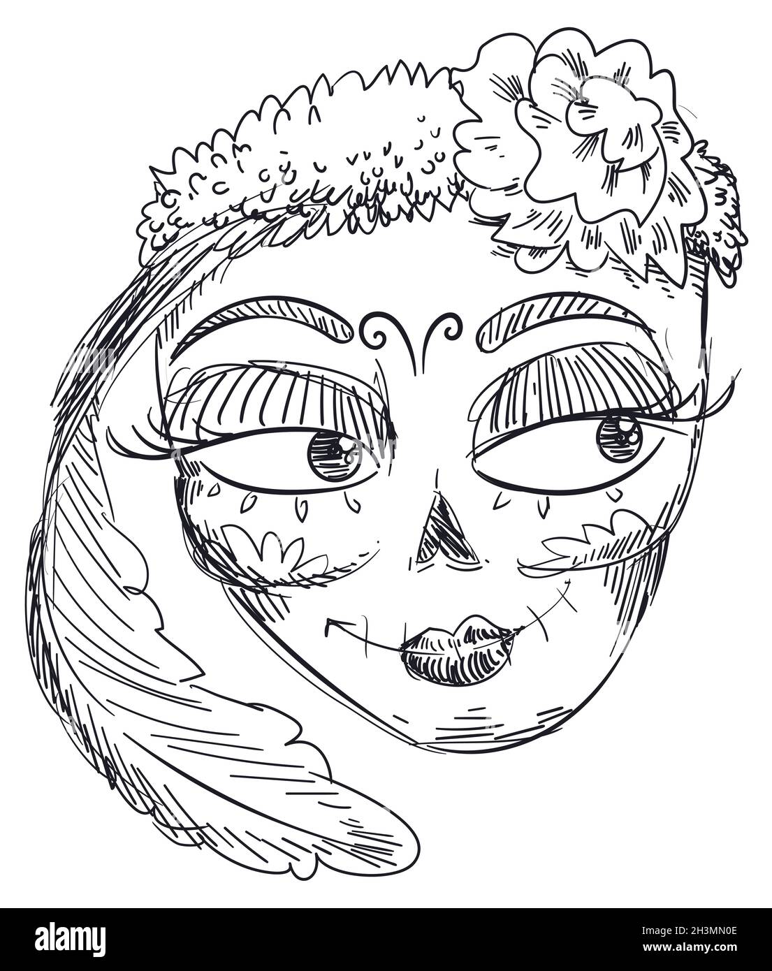 Beautiful hand drawn design of an elegant Catrina, a female skull ...