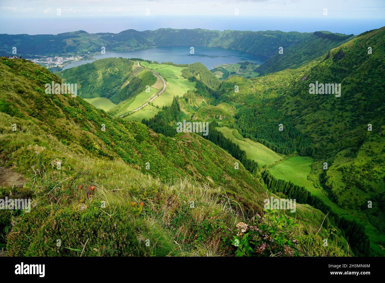 amazing green landscape on the azores island sao miguel Stock Photo - Alamy