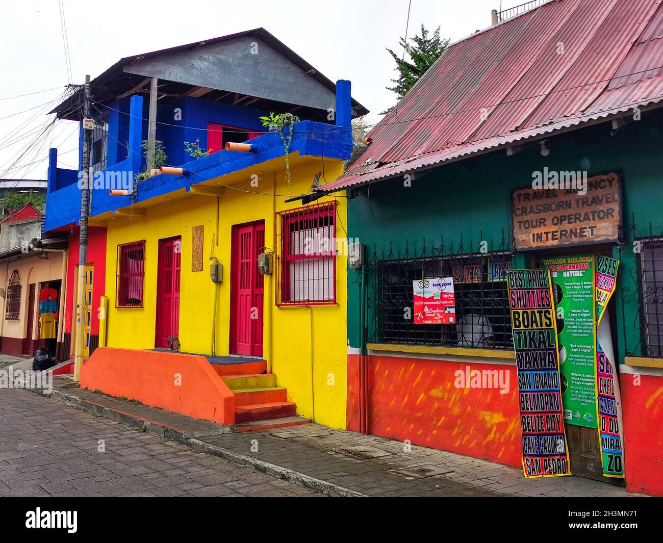 Colorful street view in Flores, Guatemala Stock Photo - Alamy