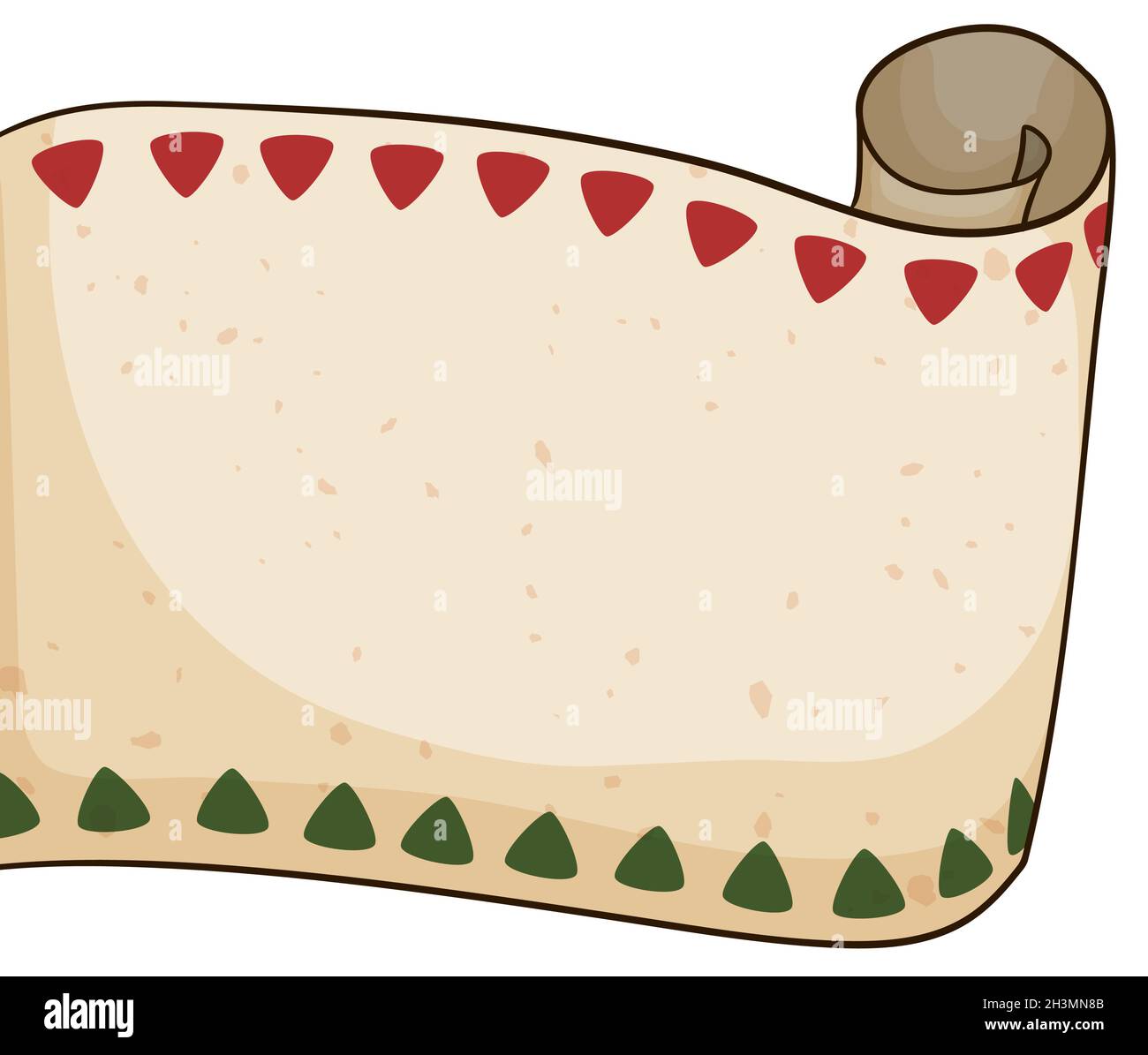 Empty template with scroll decorated with green and red triangles on ...