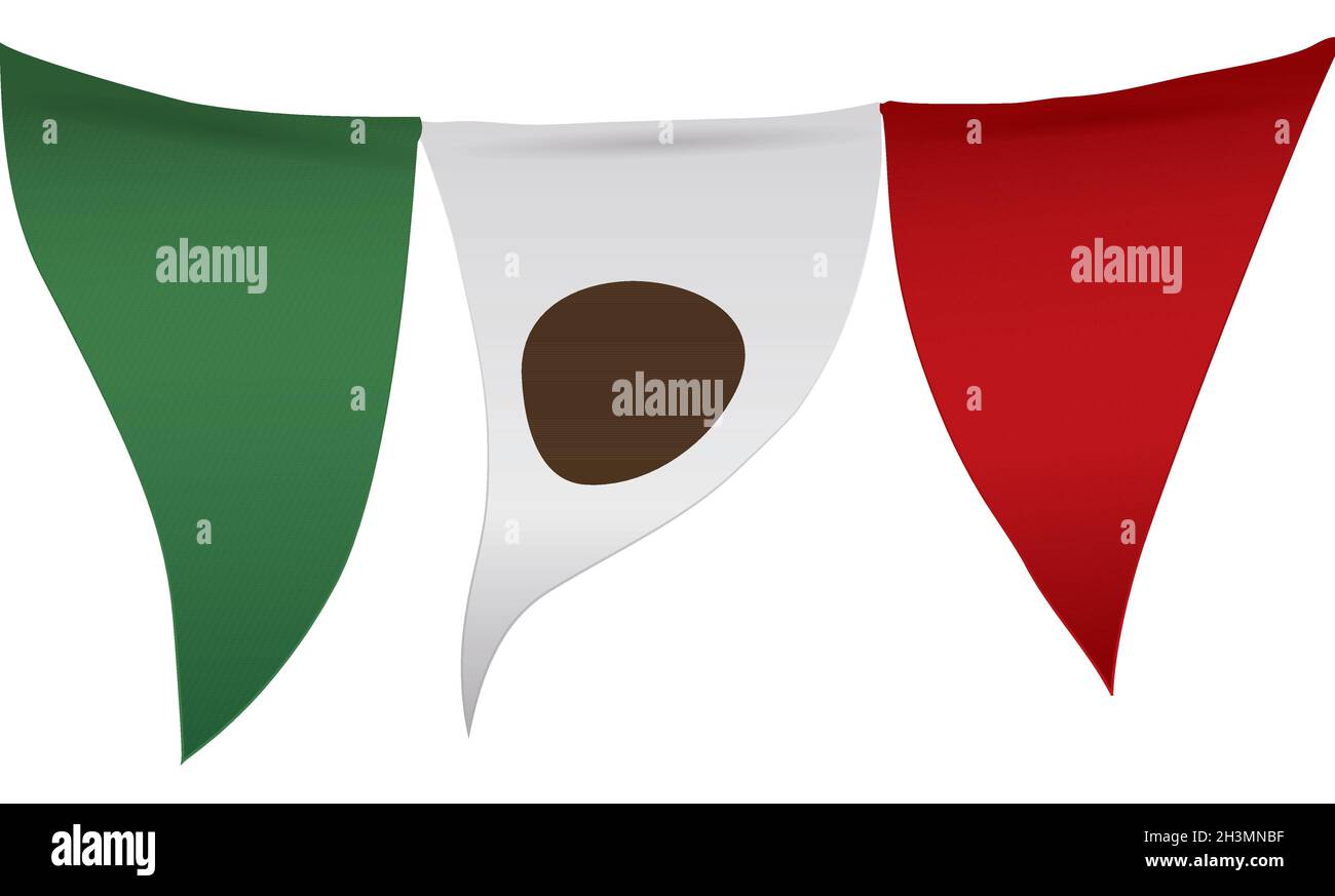 Banner decorated with three pennants with Mexican colors: green, white ...